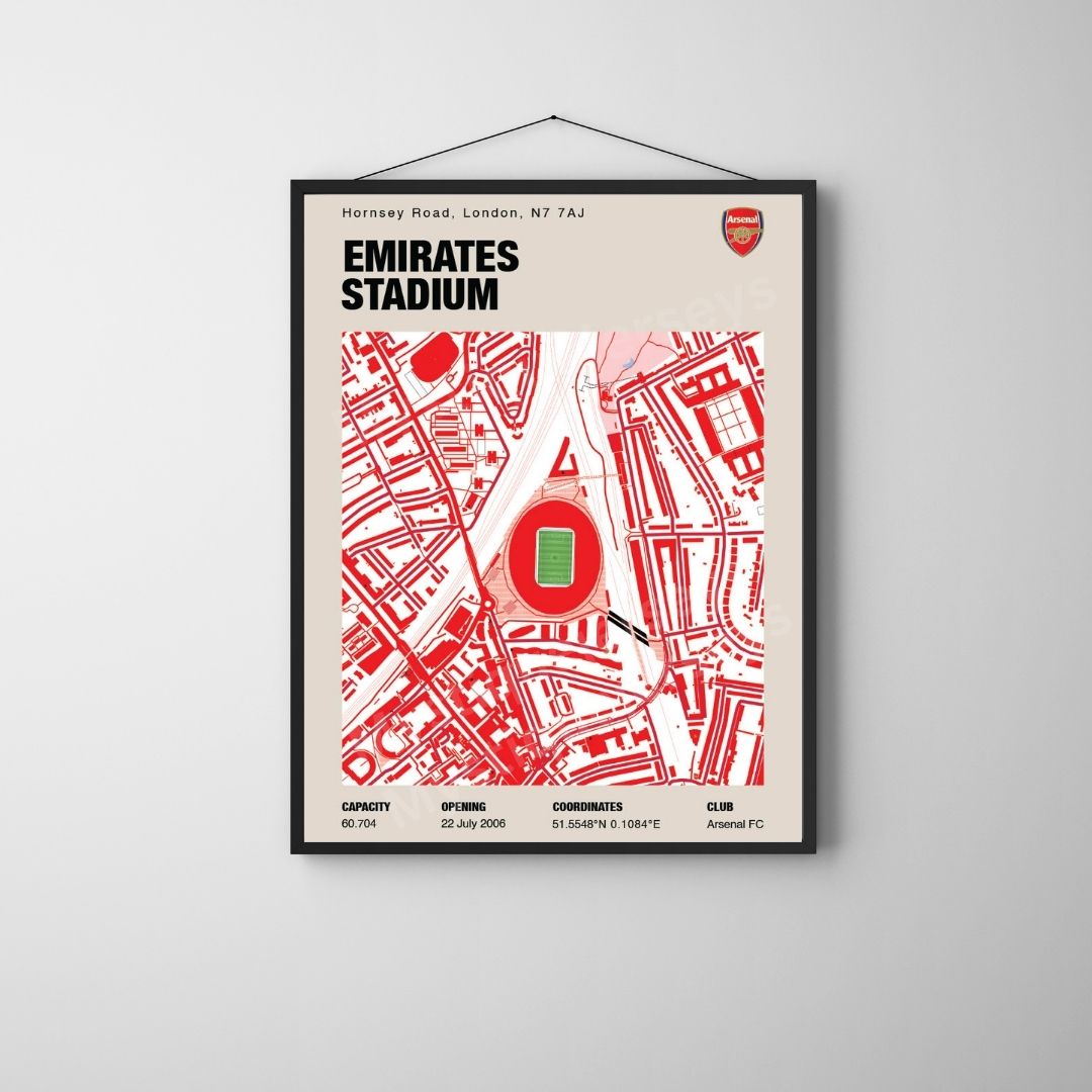 Arsenal Emirates Stadium A4 Print – Iconic Map Design – Mystique Jerseys