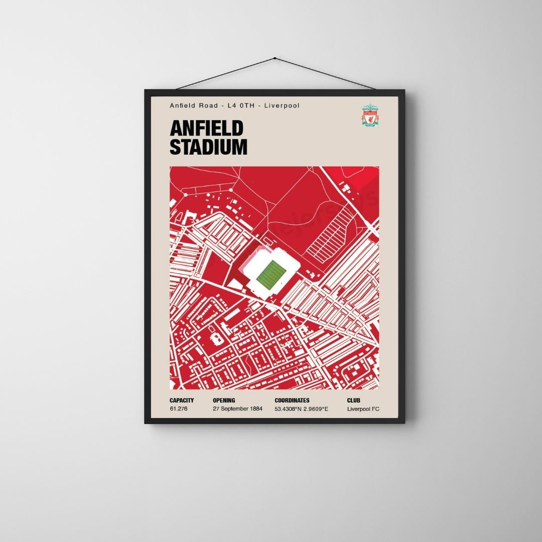 Liverpool Anfield A4 Map Print – Red & White Stadium Design – Mystique ...