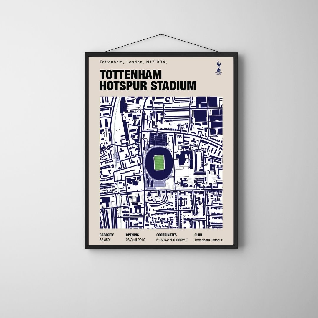 Tottenham Hotspur Stadium A4 Map Print – Navy & White Design – Mystique ...